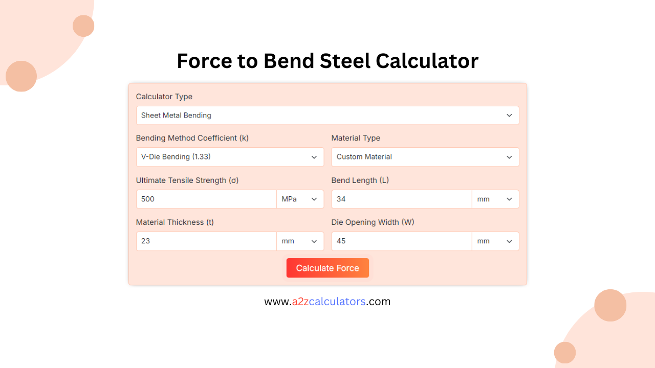 Force to Bend Steel Calculator
