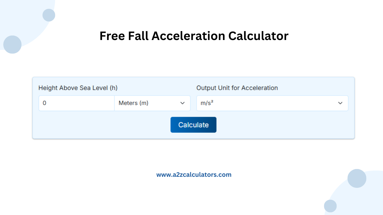 Free Fall Acceleration Calculator