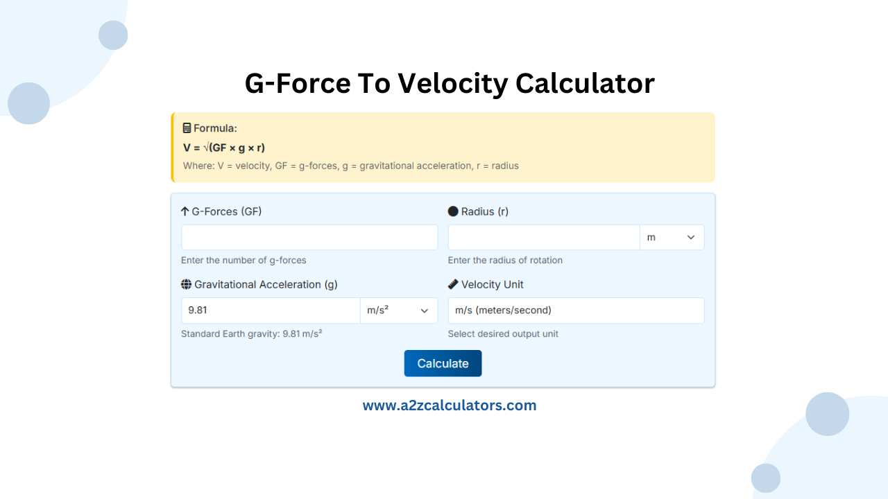 G-Force To Velocity Calculator