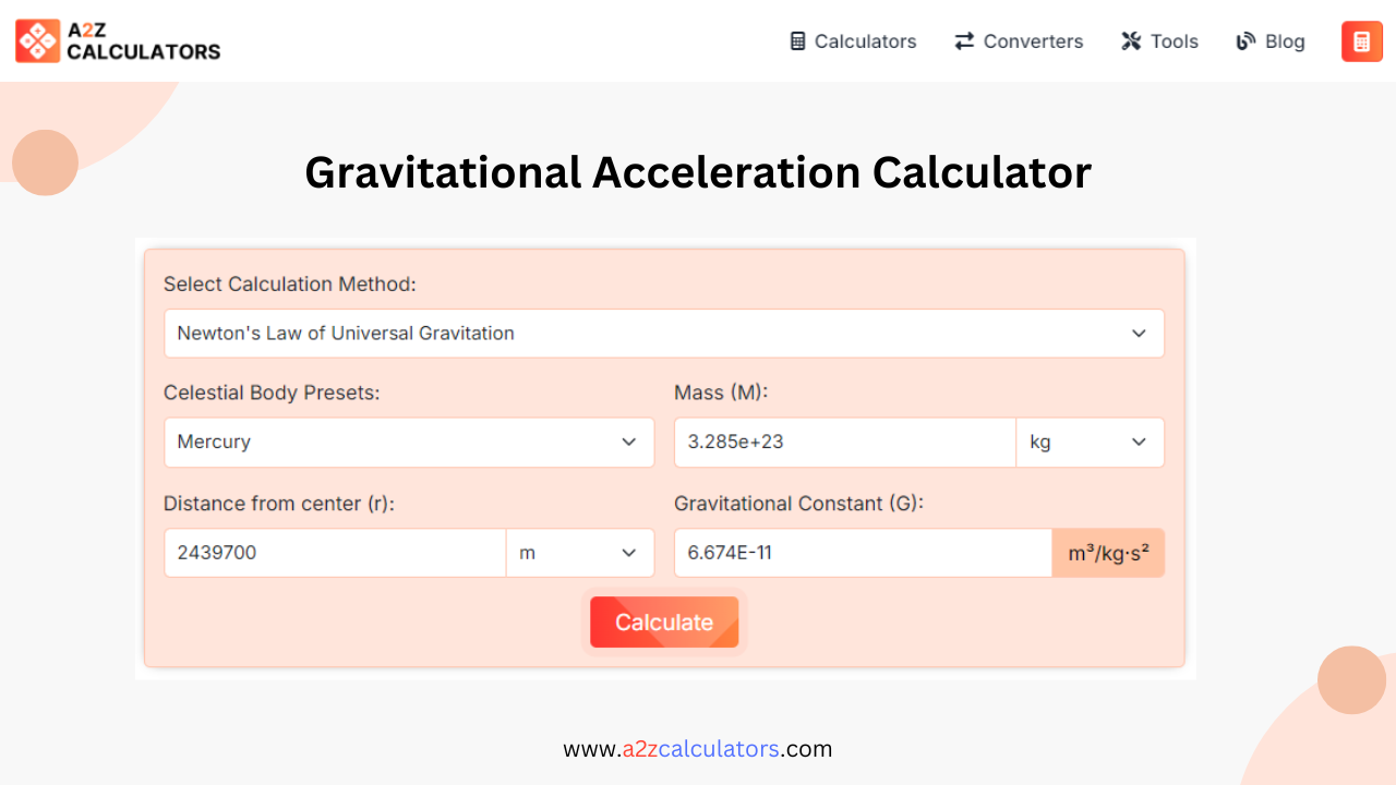 Gravitational Acceleration Calculator