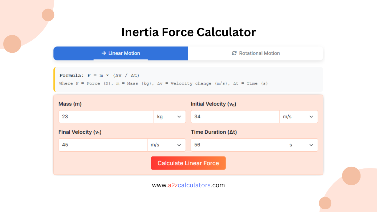 Inertia Force Calculator