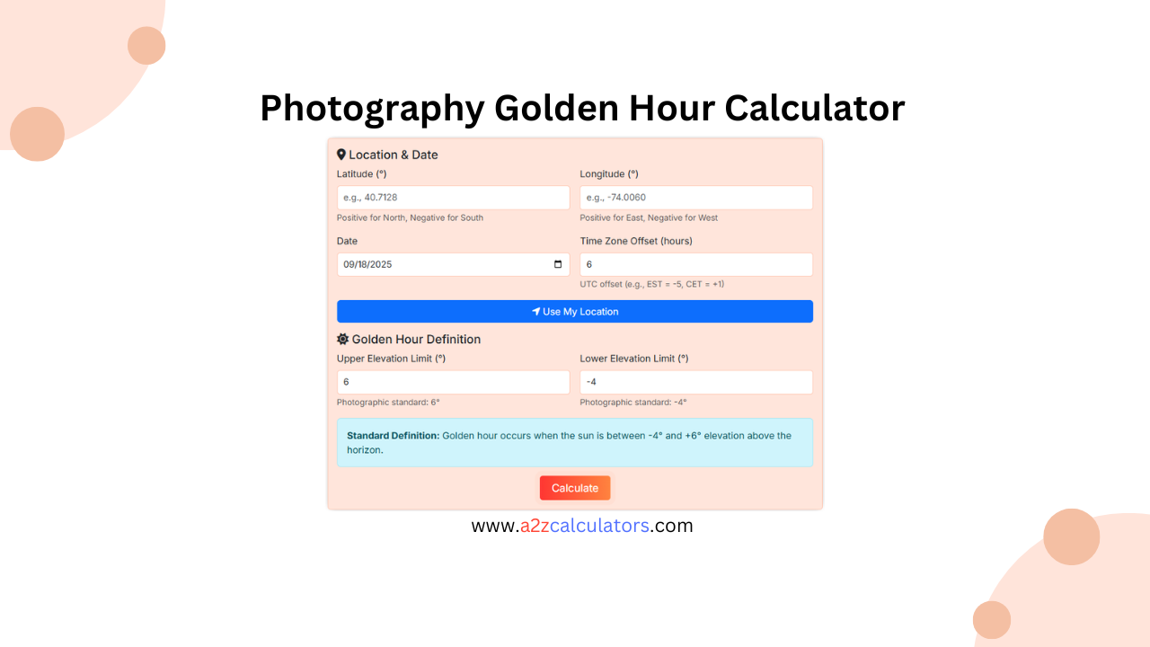 Photography Golden Hour Calculator