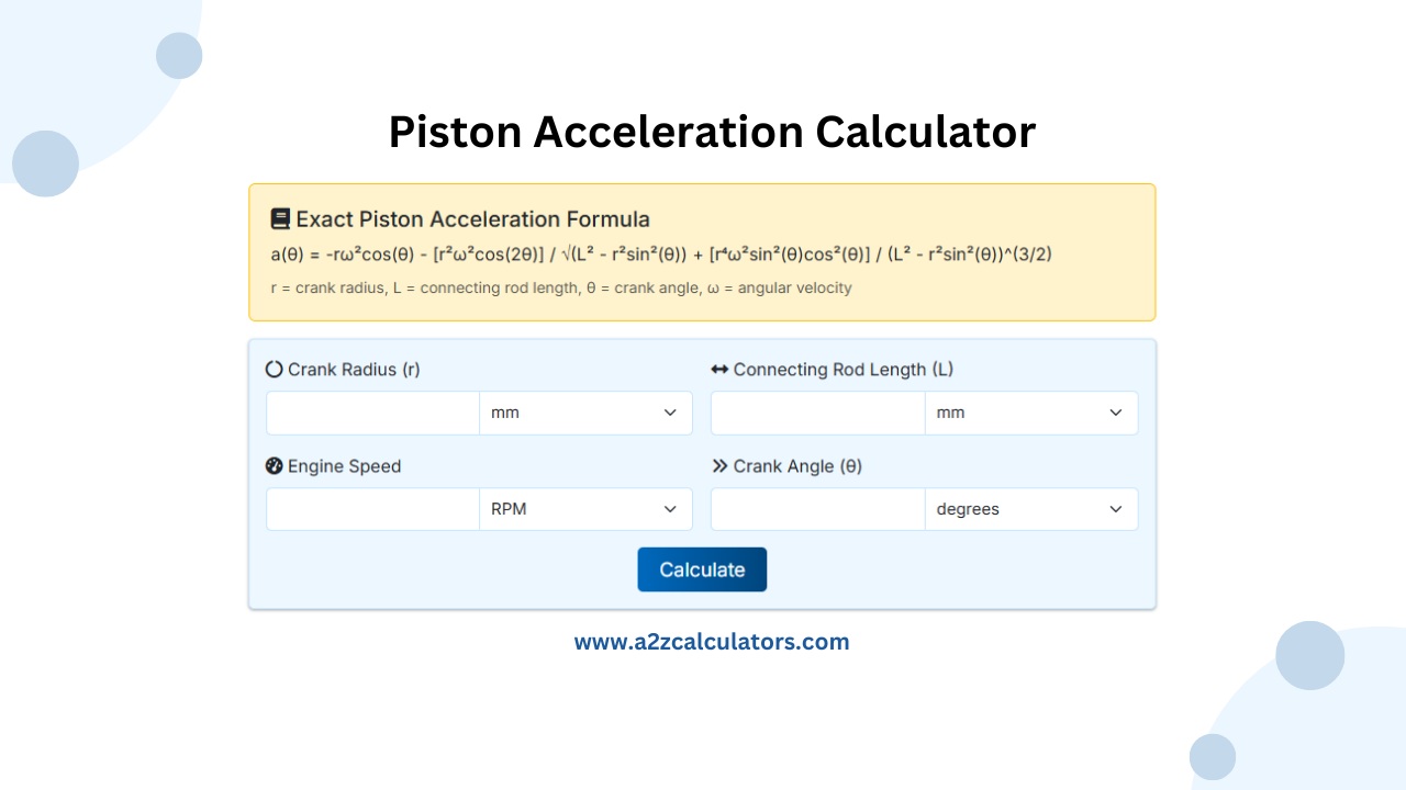 Piston Acceleration Calculator