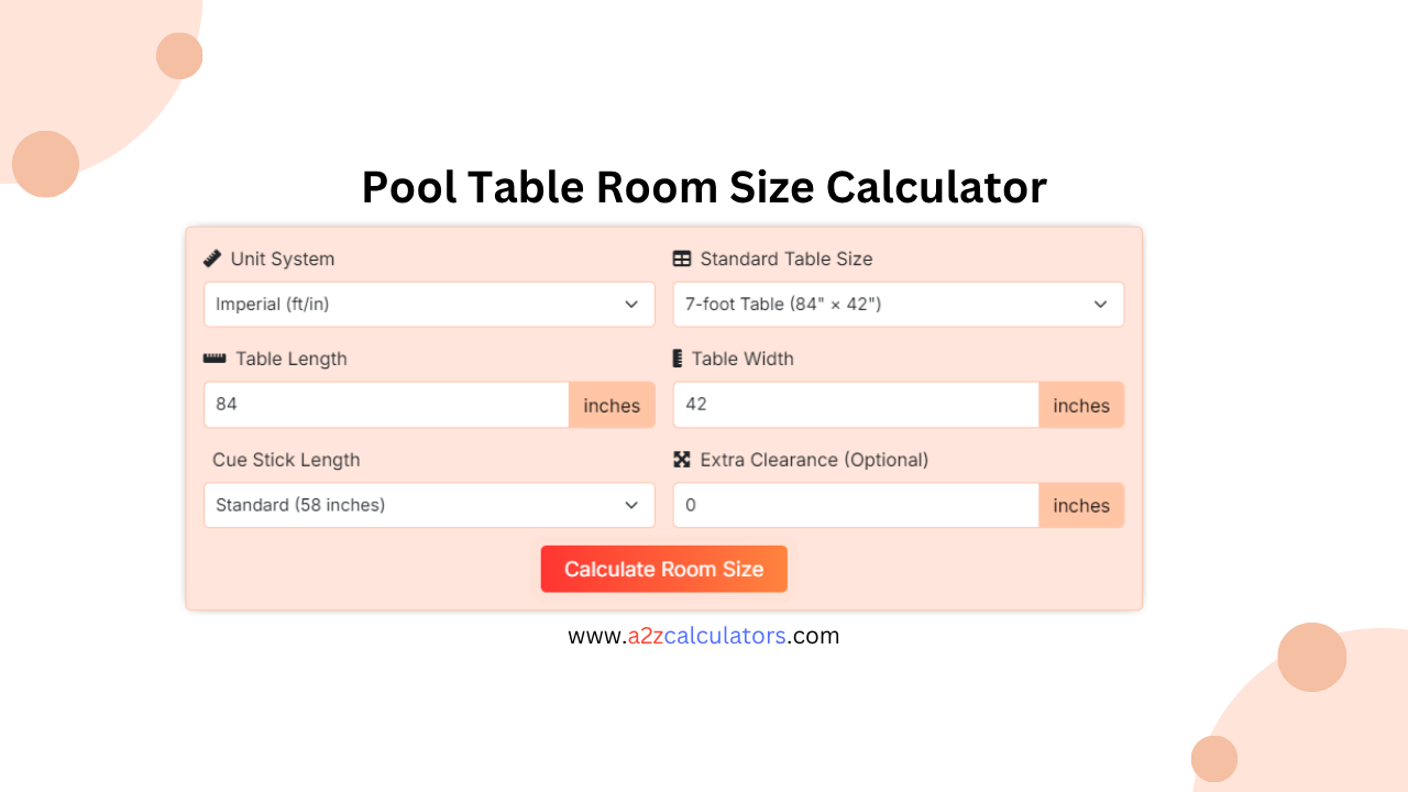 Pool Table Room Size Calculator