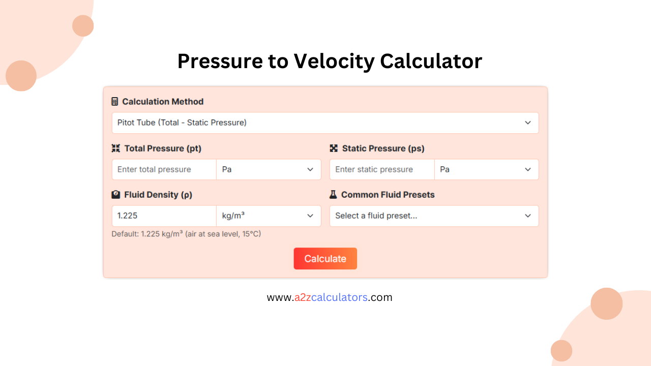 Pressure to Velocity Calculator