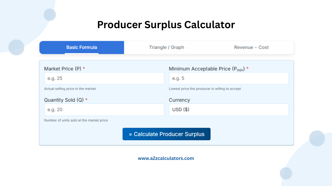 Producer Surplus Calculator