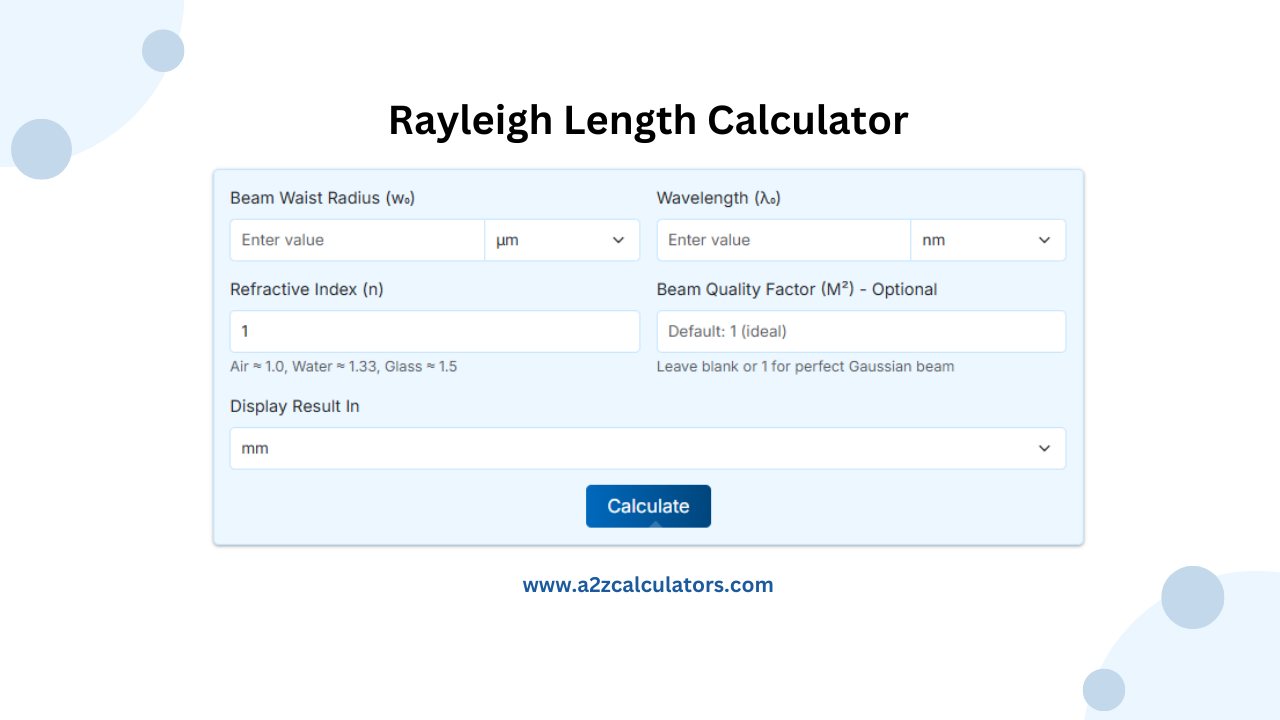 Rayleigh Length Calculator