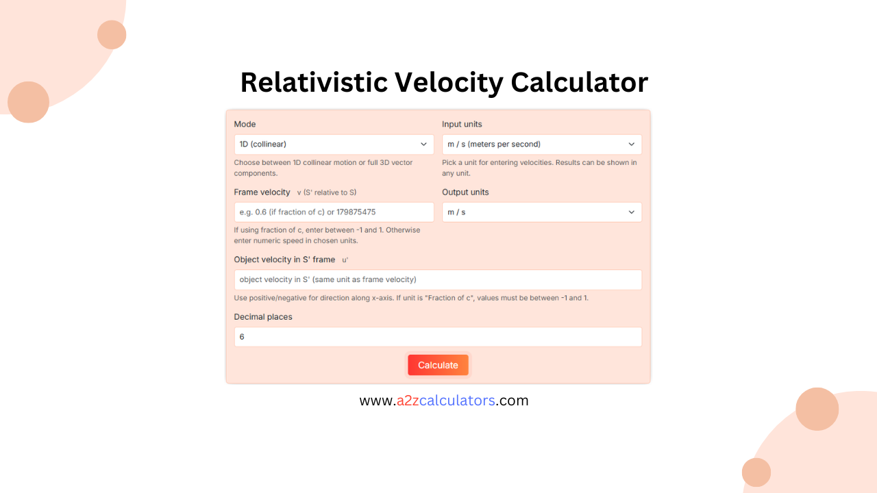 Relativistic Velocity Calculator
