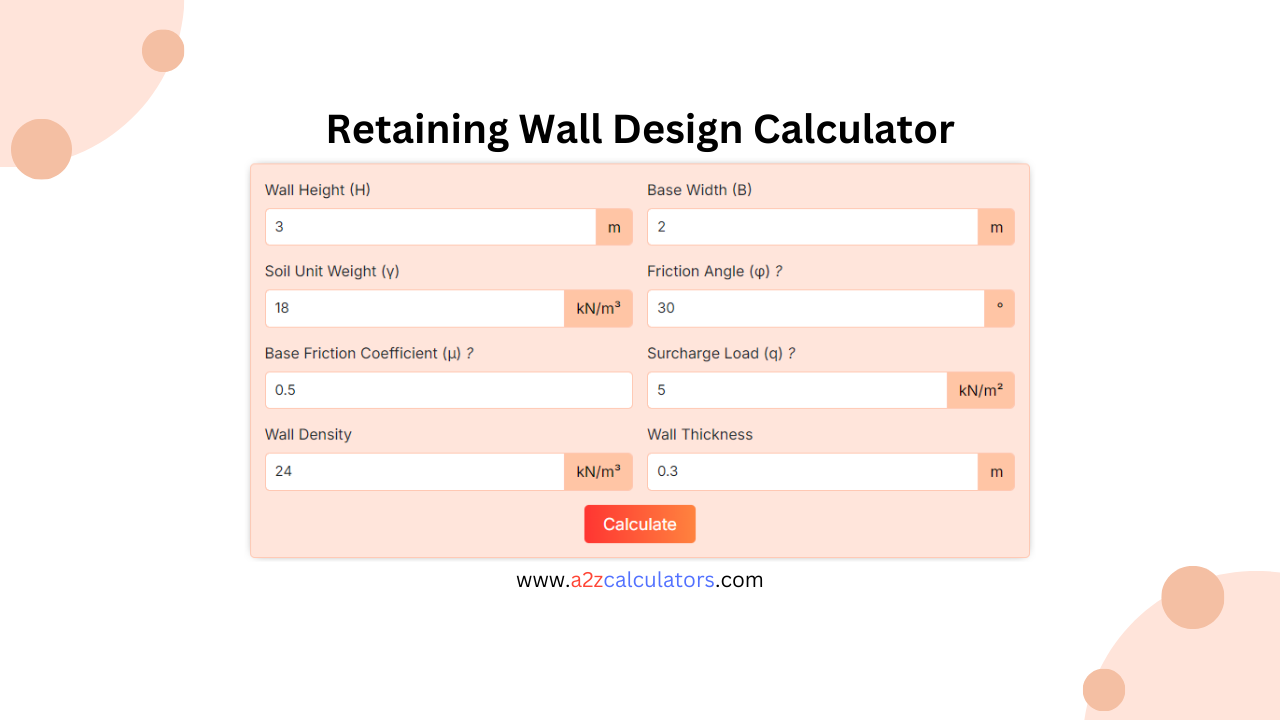 Retaining Wall Design Calculator