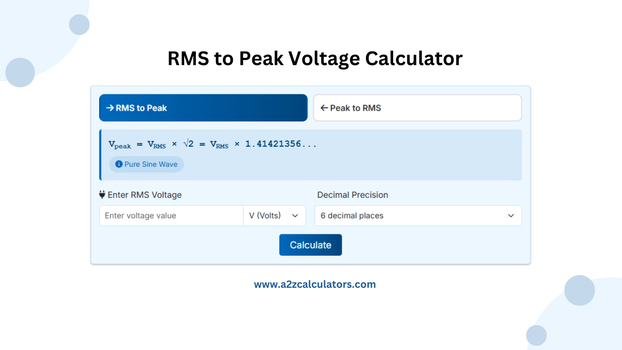 RMS to Peak Voltage Calculator