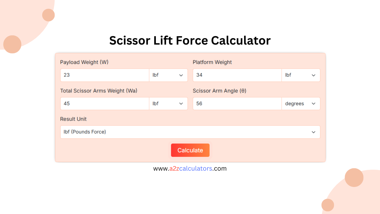 Scissor Lift Force Calculator