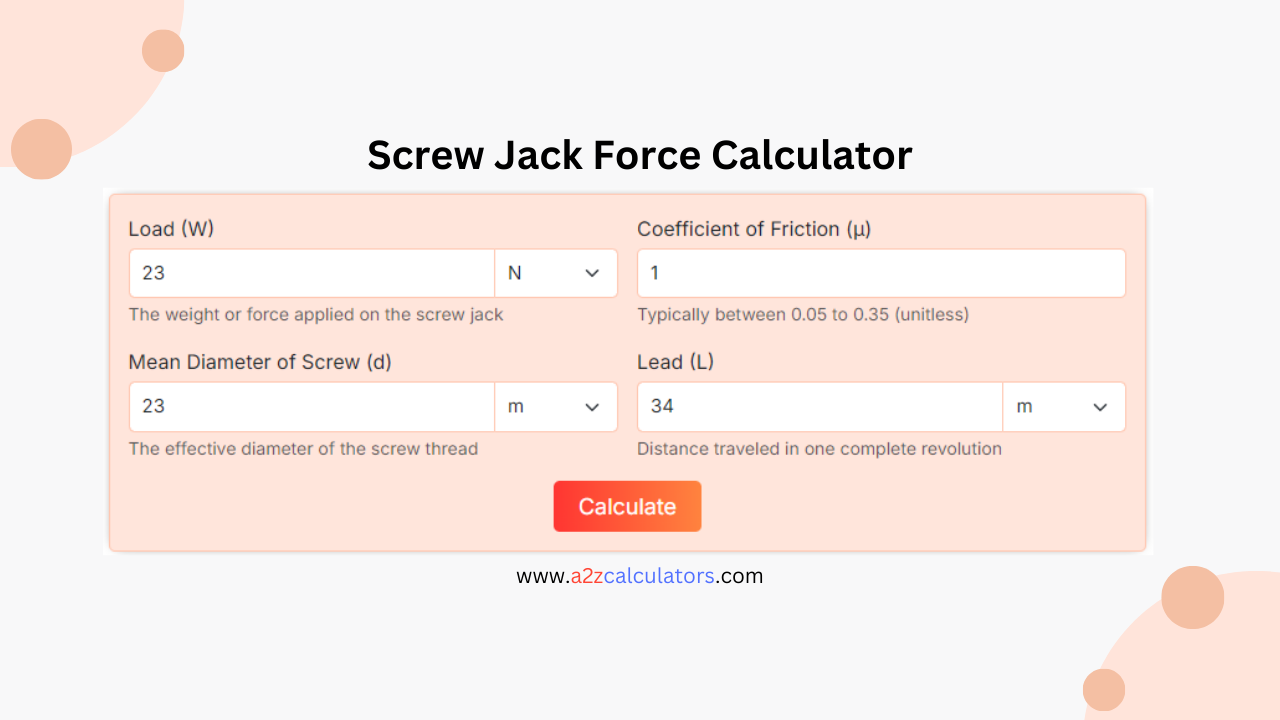 Screw Jack Force Calculator