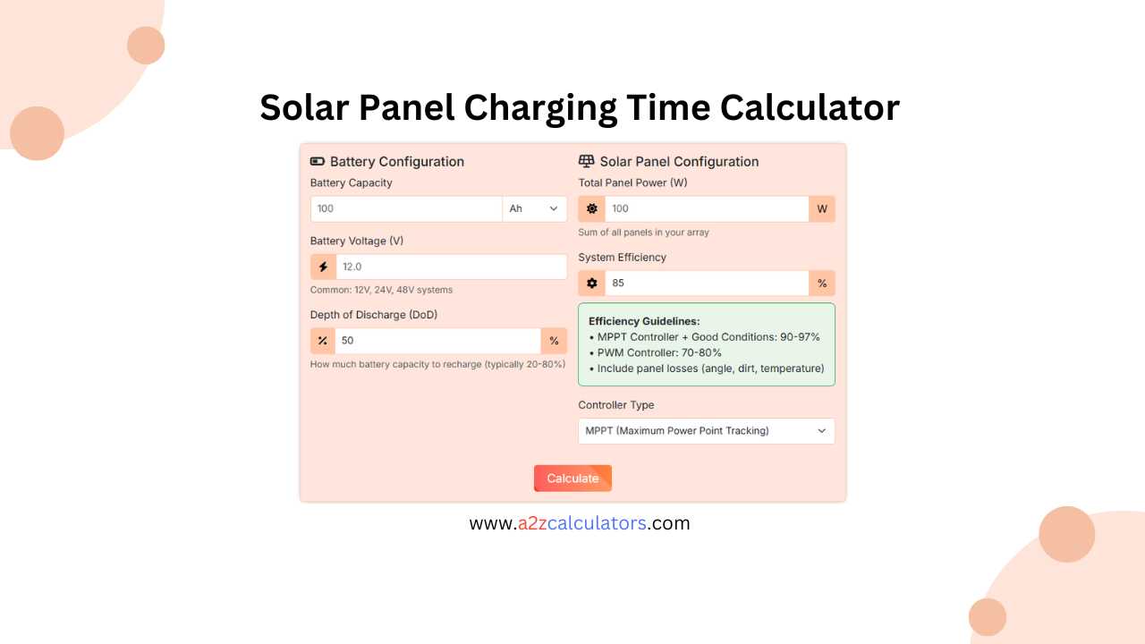 Solar Panel Charging Time Calculator