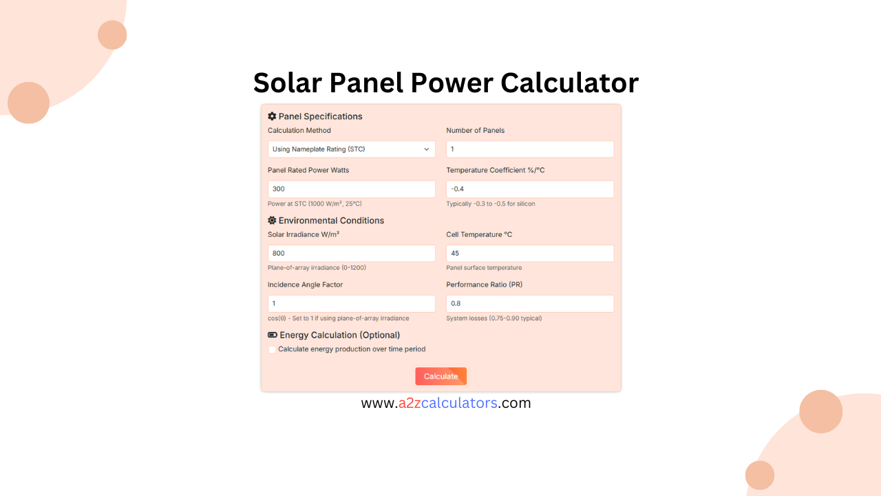 Solar Panel Power Calculator