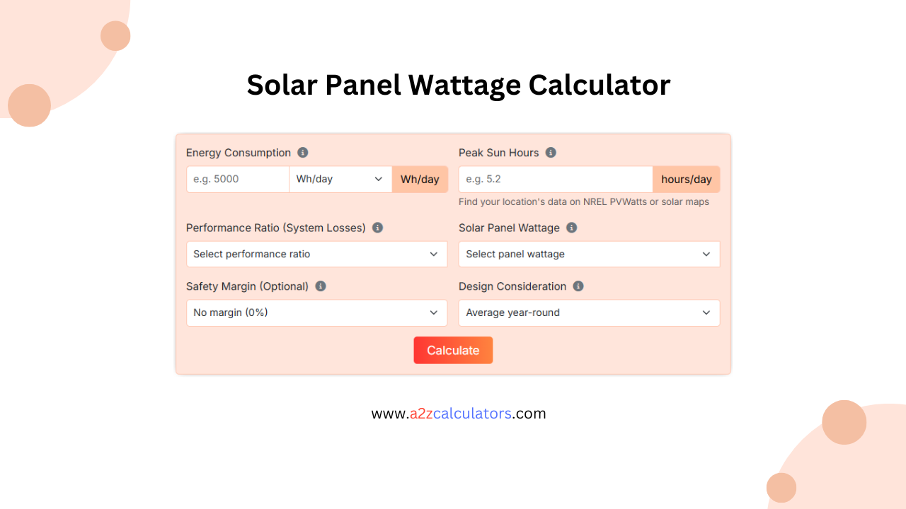 Solar Panel Wattage Calculator