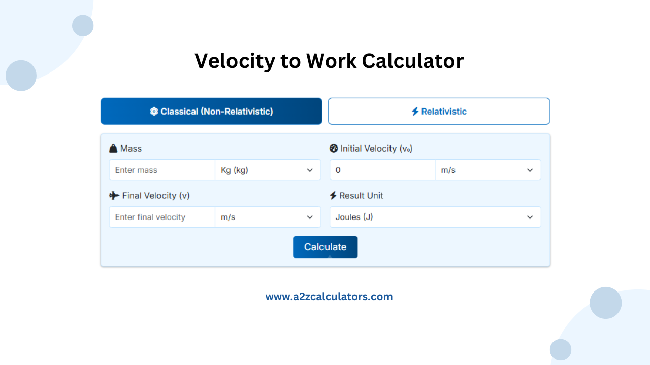 Velocity to Work Calculator
