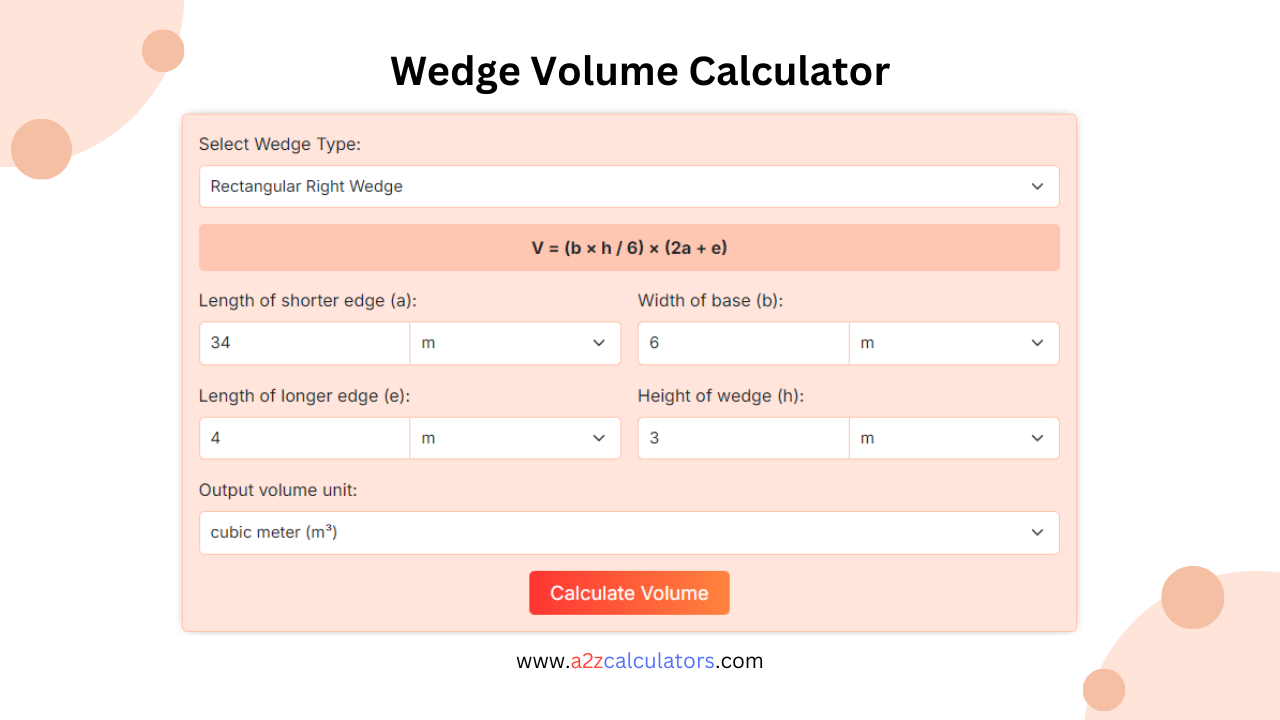 Wedge Volume Calculator