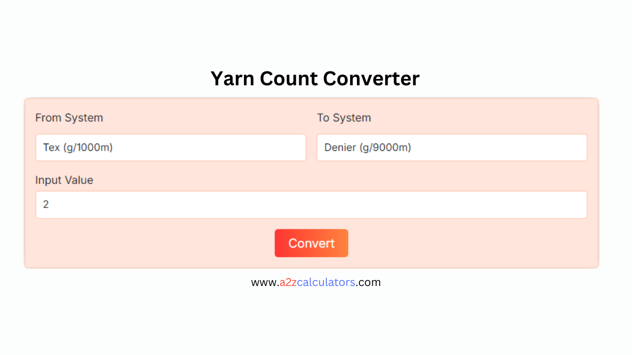 Yarn Count Converter (Denier ↔ Tex ↔ Ne)