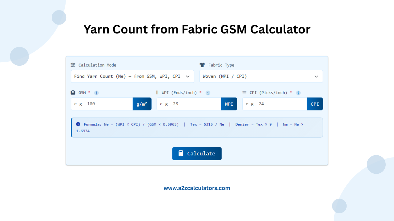 Yarn Count from Fabric GSM Calculator